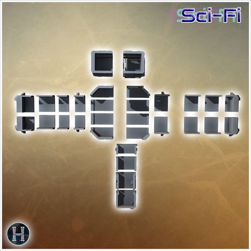 🏗️ Modular building structure with central tower and extended platforms ...