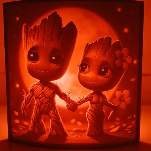 3MF file Lithophanie Groot and her girlfriend 💐 ・3D print model to download・Cults