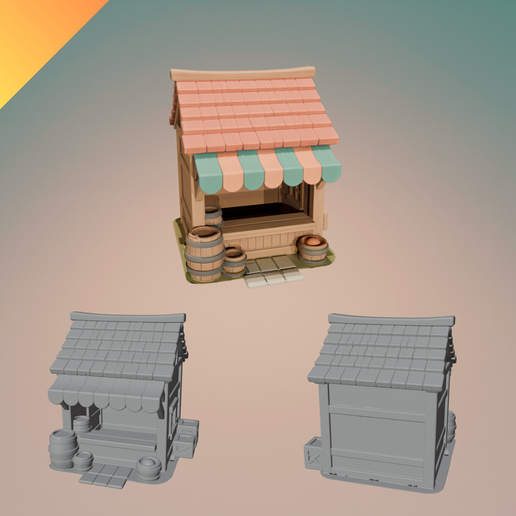 👾 Medieval Market Stall – 3D Printable STL and GLB Model – One-Piece ...