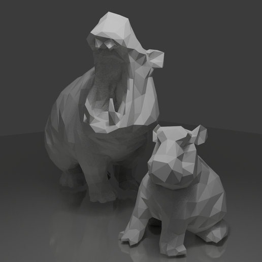 🦛 Low Poly Hippo・ STL File for 3D printing・Cults