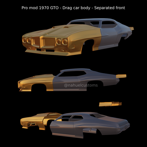 🚗 Pro mod 1970 GTO - Drag car body - Separated front・ STL File for 3D ...