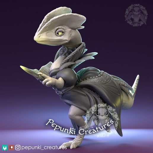 🦖 Dilophosaur Wizardess [STL Dinosaur mage DND mini]・ STL file for 3D ...