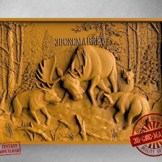 STL file Elk Fighting Wolves STL, Elk Fighting Wolves 3d figure, stl ...