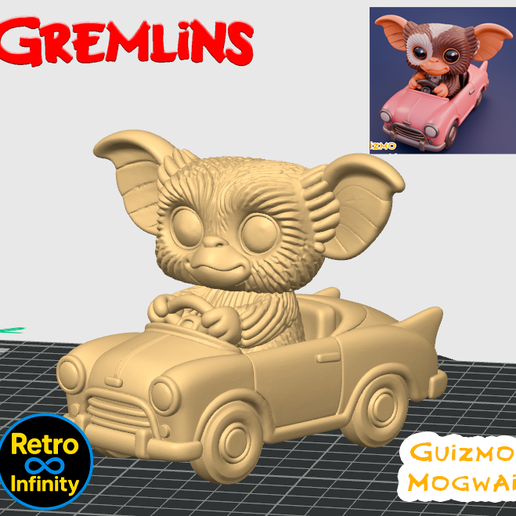 🚗 Gizmo in pink car - Gremlins Premium 3D Figure (90 mm STL)・ STL File ...