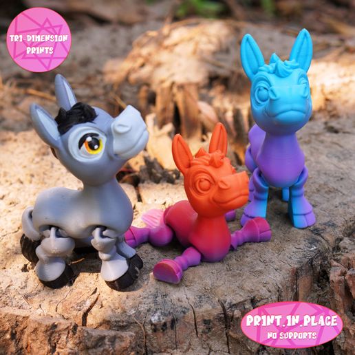 👶 PRINT IN PLACE CUTE FLEXI DONKEY・ STL File for 3D printing・Cults