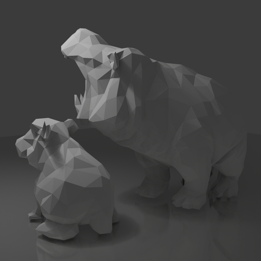 🦛 Low Poly Hippo・ STL File for 3D printing・Cults