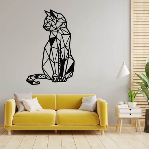 🐱 Geometric Cat Wall Art – Polygonal 3D Model for CNC, Laser Cutting ...