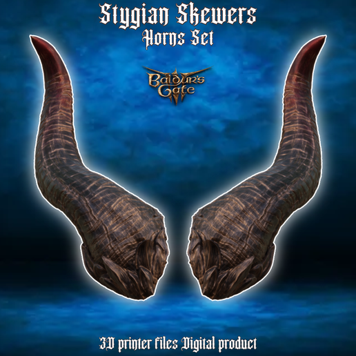 🤘 Fantasy Tiefling Stygian Skewers Cosplay Horns Baldurs Gate 3・ 3D File for 3D printing・Cults