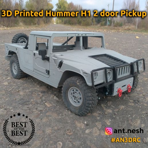 🚗 3D PRINTED RC CAR HUMMER H1 2 DOOR PICKUP BODY BY AN3DRC・ 3D File for 3D printing・Cults