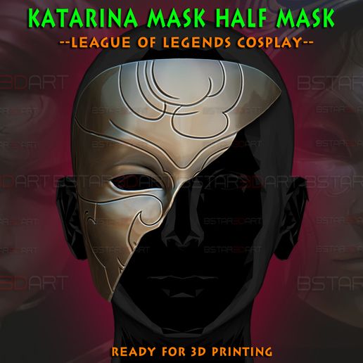👾 Katarina Half Mask Noxus Cinematic - league of legends Cosplay・ 3D ...