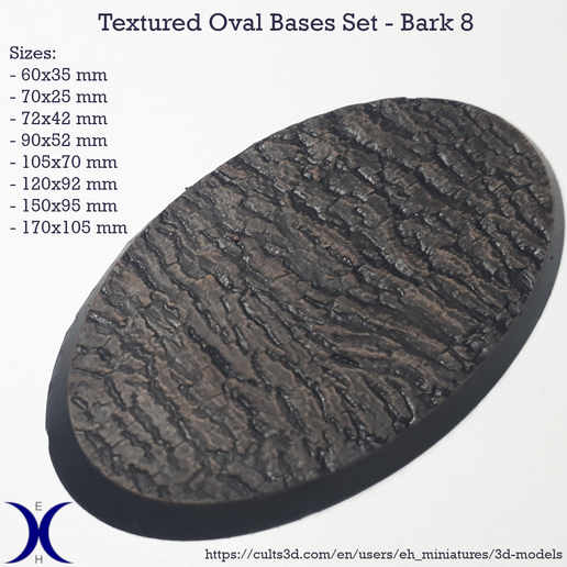 🎲 Oval bases set for tabletop, textured: Bark 8・ STL File for 3D ...
