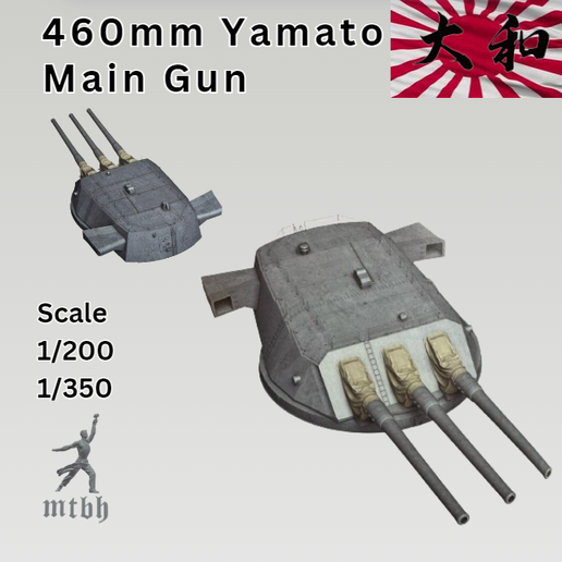 🔫 460mm Yamato Main Gun Gun Turret A, Scale 1/200 & 1/350・ OBJ File for ...