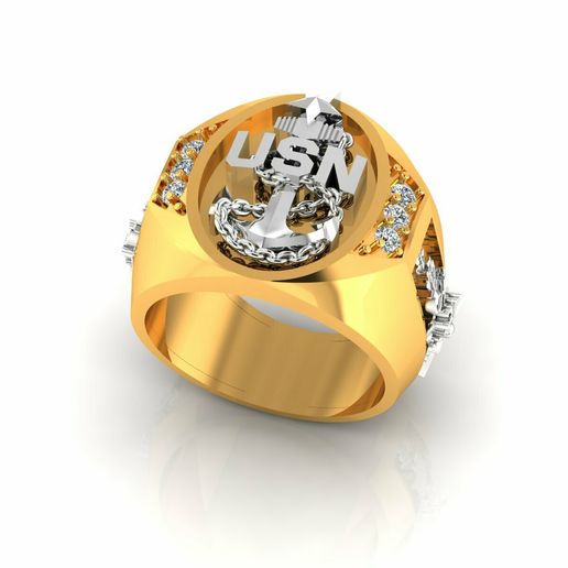 ⚓ NAVY SEABEE USN ANCHOR ANTIQUE RING・ STL File for ・Cults
