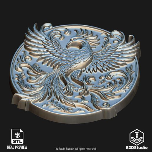 🦅 Phoenix Relief for CNC Laser and 3D Print STL File and 4K Grayscale ...