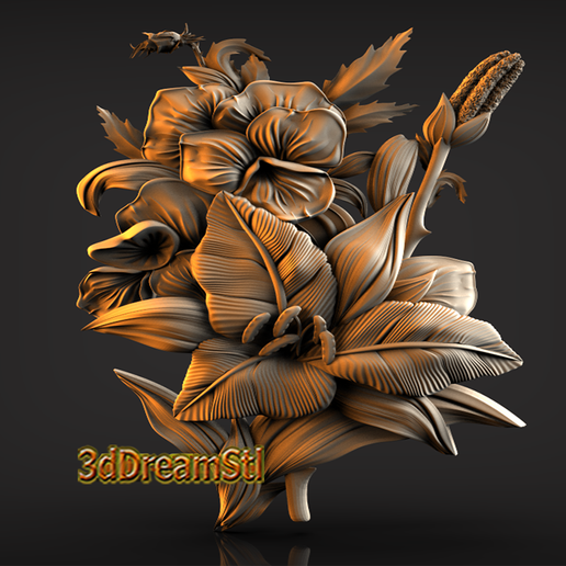 💐 Bouquet flowers STL model, CNC router engraver, artcam, Aspire, cnc ...