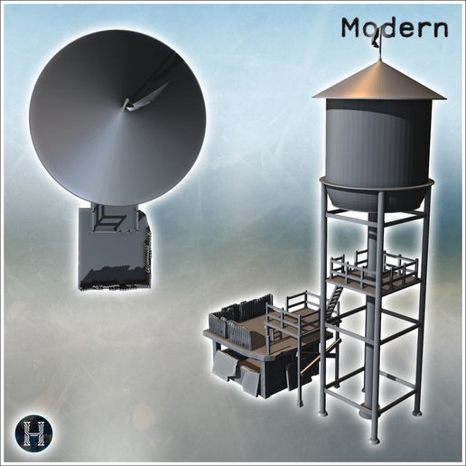 🚰 Tall water tower with adjacent platforms and access ladders ...