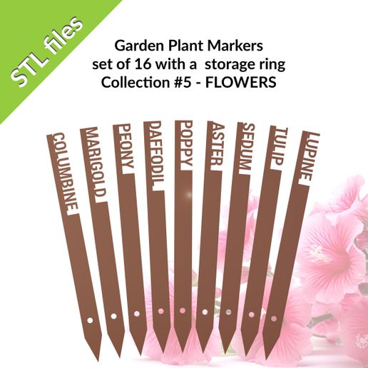 🌿 Garden plant markers, FLOWERS Set 5, garden stakes, plant markers ...