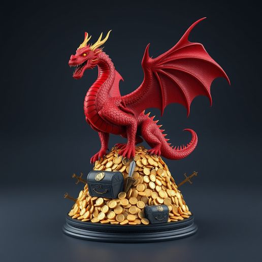 🐉 Draken – Majestic Dragon Guarding Treasure・ OBJ File for 3D printing ...
