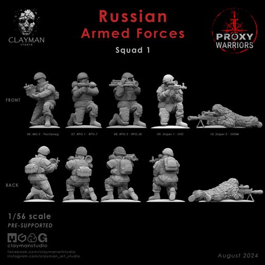 🫡 Russian Armed Forces Squad 1 – 1/56 scale・ 3D File for 3D printing・Cults