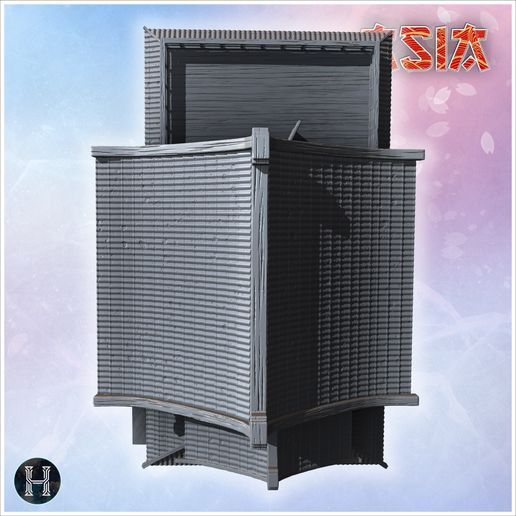 🏗️ Two-story Asian building with stone base, multiple pillars ...