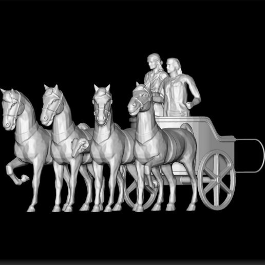 🐎 Four Horse War Chariot with Mounts - 3D Print War Chariot Sculpture ...