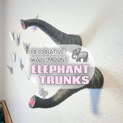 🐘 Pair of Decorative Hanging Elephant Trunks :: Pop-Out 3D Wall Art ...