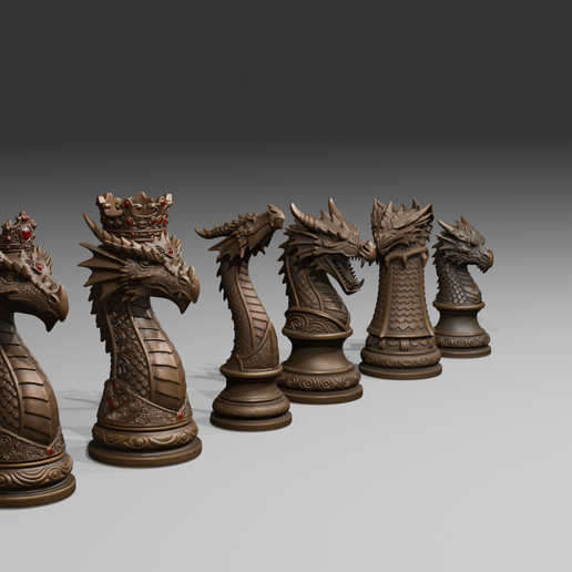 🐉 Dragon Chess Set・ STL File for 3D printing・Cults
