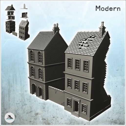 🗺️ Set of two ruined two-storey buildings with low partition wall (29 ...