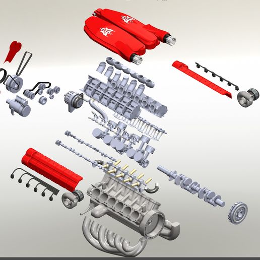🚗 1:3 SCALE V12 DOHC ENGINE ASSEMBLY KIT・ STL File for 3D printing・Cults