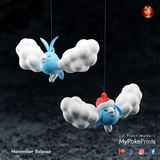 🎄 Swablu and Christmas Swablu - presupported models・ 3D File for ・Cults
