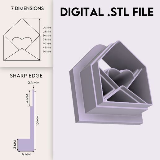 3D file Heart Envelope Polymer Clay Cutter | STL Digital File 💜 ・3D ...