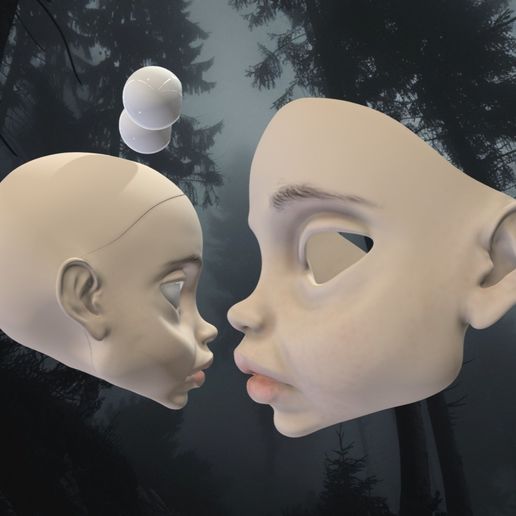 🧲 Realistic Chibi head with magnetic face・ STL File for 3D printing・Cults