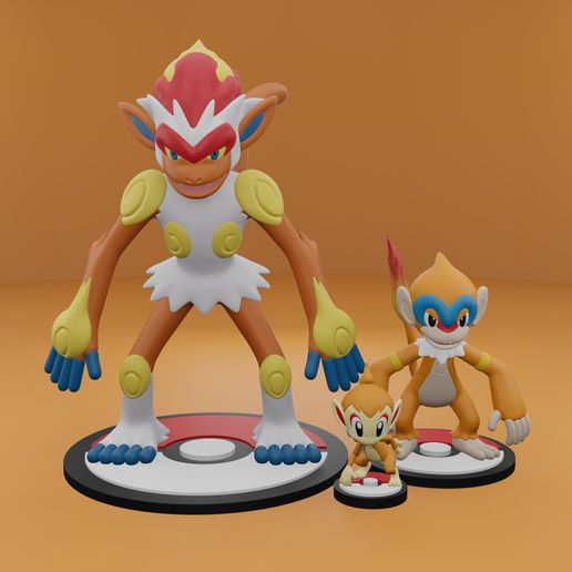 🐉 Pokemon No. 390-392 Chimchar, Monferno, Infernape・ STL File for 3D ...