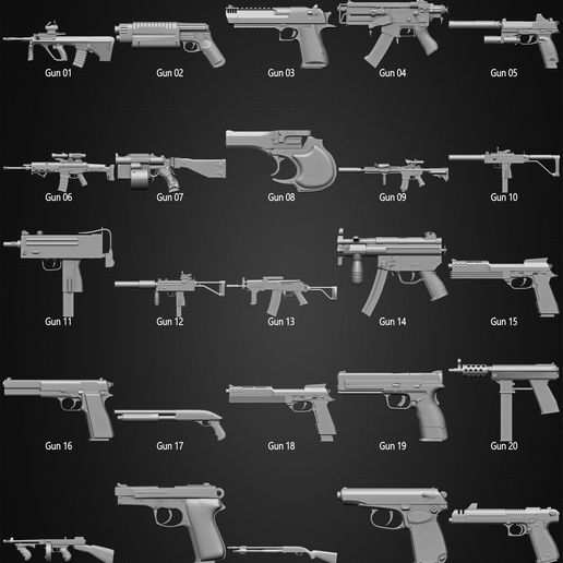🧨 Pack Of 25 Guns Kitbash Volume 03・ 3D File for 3D printing・Cults