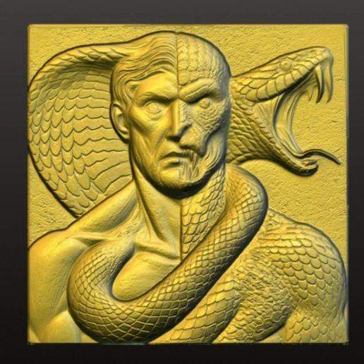 🐍 Snake Man Bas-Relief STL – 3D Printable Fantasy Creature Wall Art ...