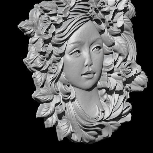 🎨 Art Woman Face Floral Relief・ STL File for 3D printing and CNC ...
