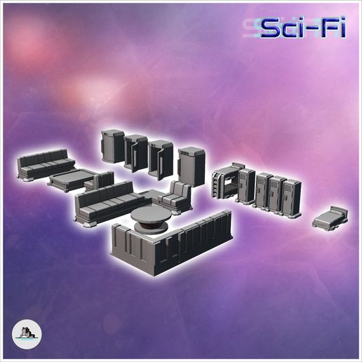 🔮 Set of futuristic Sci-Fi interior furniture with beds and sofas (8 ...