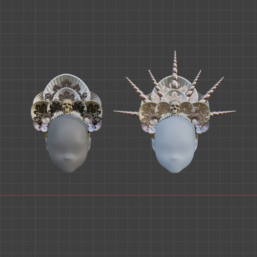 👑 crown with shells and skull・ STL File for 3D printing・Cults