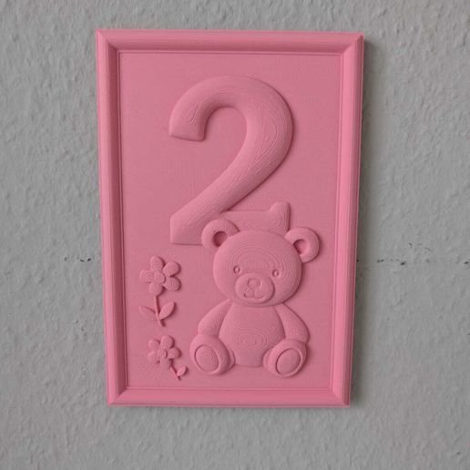🧸 Number 2 with teddy bear - Playful 3D relief for decoration・ 3MF File ...