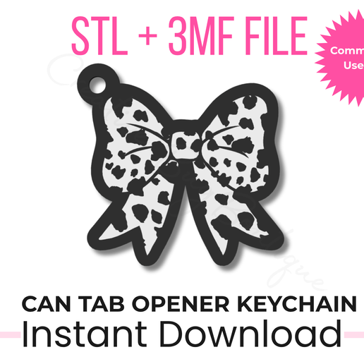 🐄 Cow Print Bow Can Tab Opener STL File | Cow Print Keychain Can Opener ...