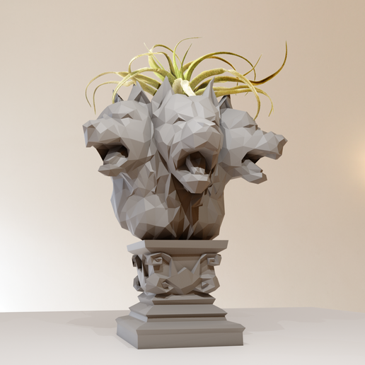 Fichier STL Cerberus dog bust roaring planter pot flower vase low poly ...