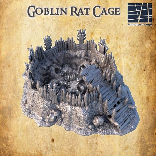 👺 Goblin Rat Cage 28 mm Tabletop Terrain・ STL File for 3D printing・Cults