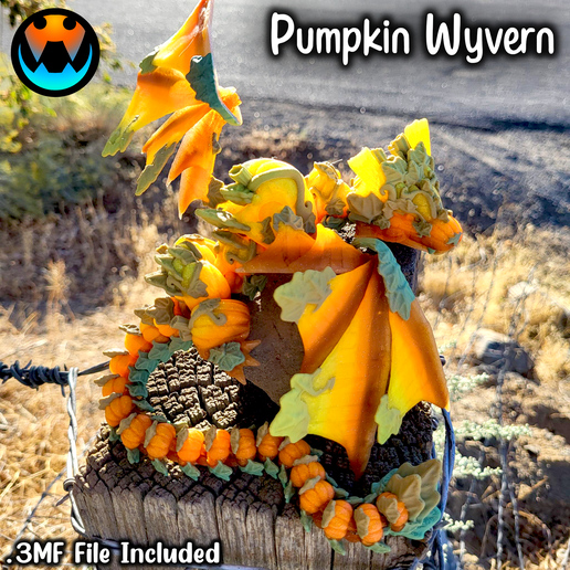 🎃 Pumpkin Wyvern, Articulated Wyvern Dragon for Halloween!・ 3D File for 3D printing・Cults