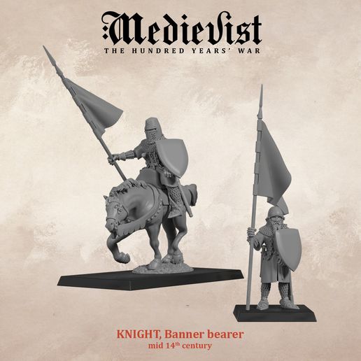 🎲 Knight, banner bearer / mid 14th century・ 3D File for 3D printing・Cults