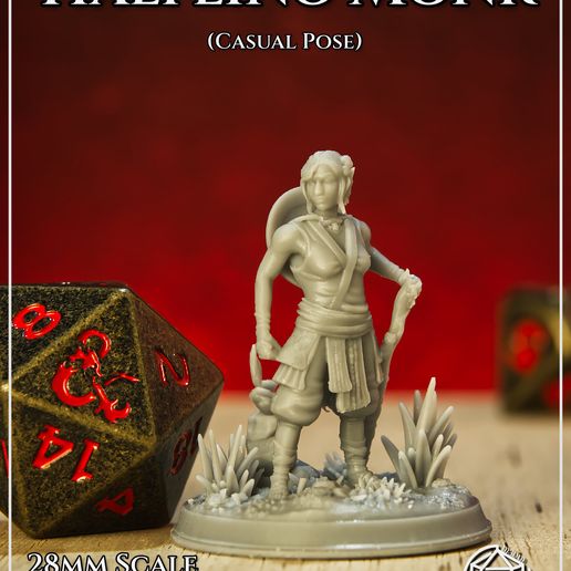 ♀️ Halfling Monk (Casual)・ STL File for 3D printing・Cults