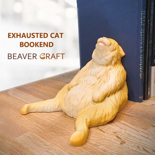 🐱 EXHAUSTED CAT BOOKEND・Free STL File for 3D printing・Cults