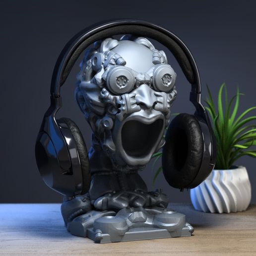 Archivo STL Robot Skull Headphone Stand, Cyborg Headset Stand, Perfect ...