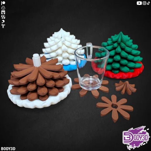 🎄 Christmas Tree - Set of Coasters・ 3D File for 3D printing・Cults
