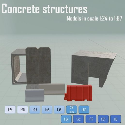 🏙️ Concrete items HO, 1:43, 1:64, 1:72, 1:87, 1:35, 28 MM, 1:48, 1:50 ...