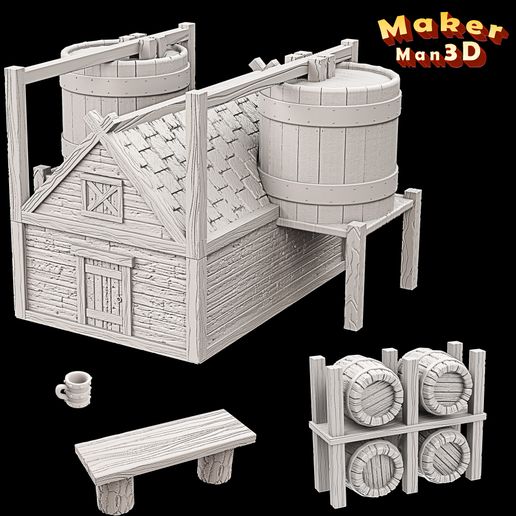 STL file Medieval Brewery 🎲 ・Model to download and 3D print・Cults